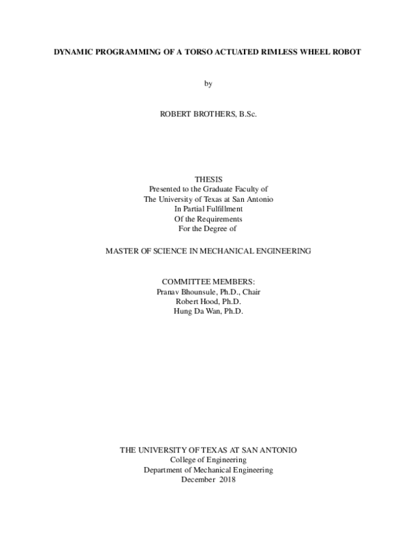(PDF) Dynamic Programming of a Torso Actuated Rimless Wheel Robot
