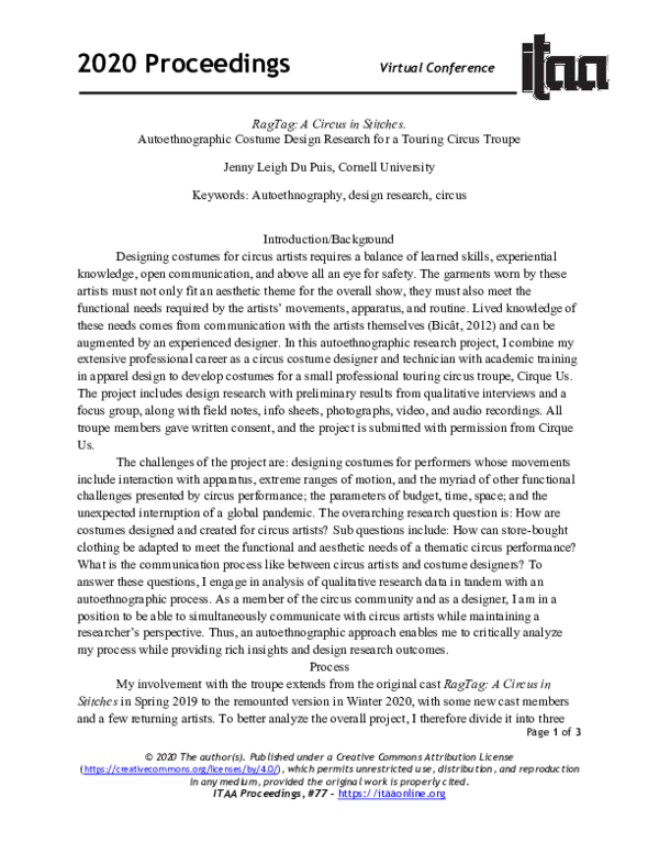 (PDF) RagTag: A Circus in Stitches. Autoethnographic Costume Design ...