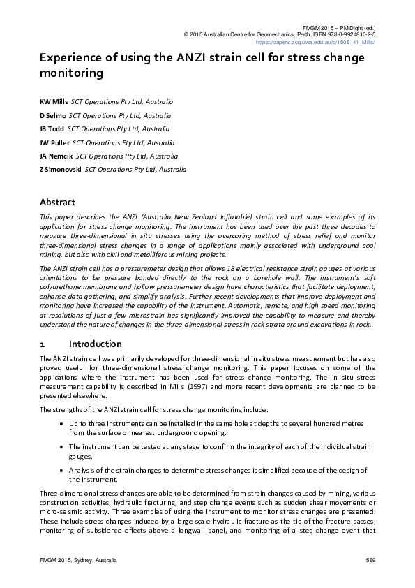 (PDF) Experience of using the ANZI strain cell for stress change monitoring