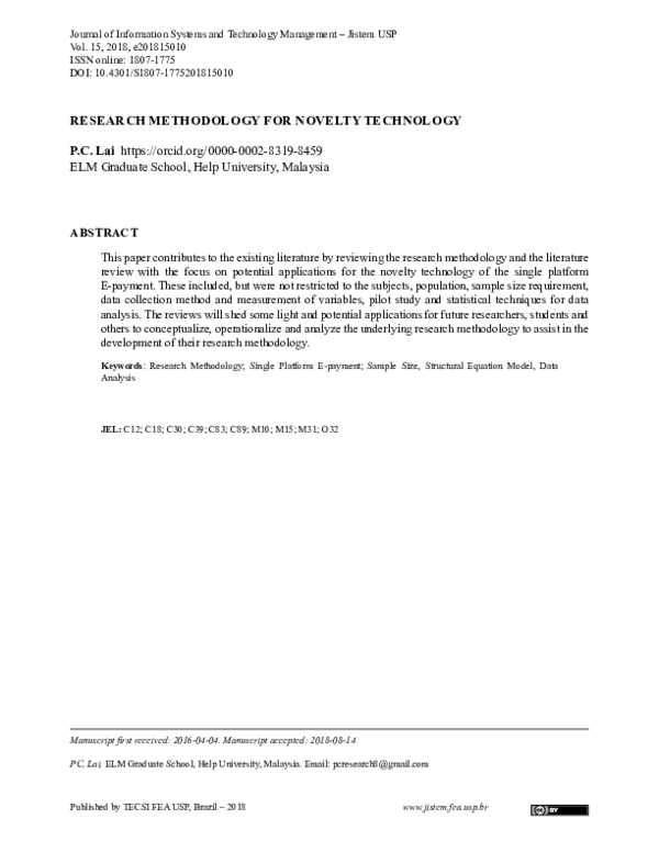 (PDF) Research methodology for novelty technology