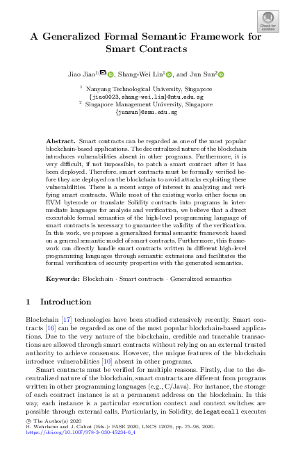 (PDF) A Generalized Formal Semantic Framework for Smart Contracts