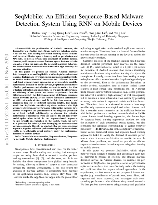 (PDF) SeqMobile: A Sequence Based Efficient Android Malware Detection ...
