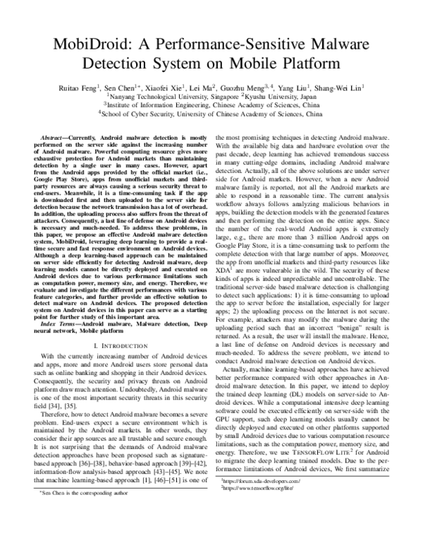 (PDF) MobiDroid: A Performance-Sensitive Malware Detection System on Mobile Platform