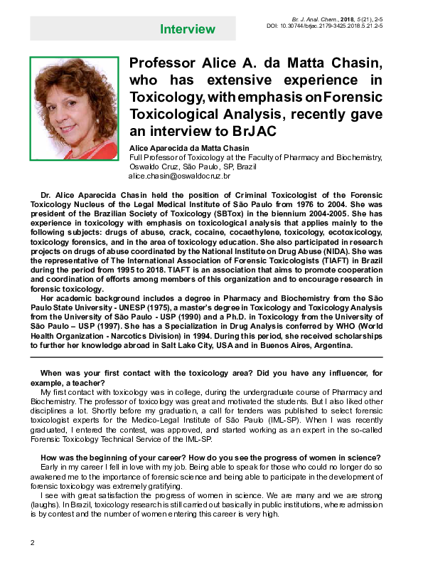(PDF) Professor Alice Aparecida Chasin, a Specialist in Toxicological ...