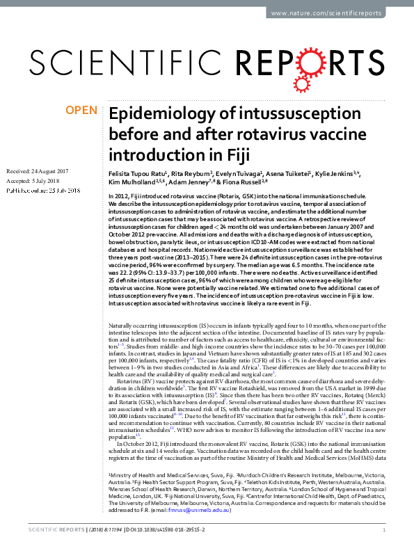 (PDF) Epidemiology of intussusception before and after rotavirus ...