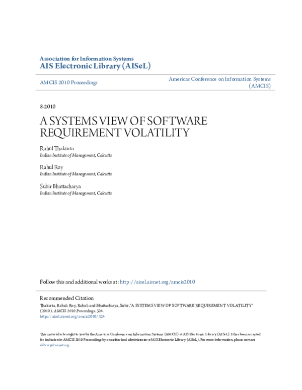 (PDF) A Systems View of Software Requirement Volatility