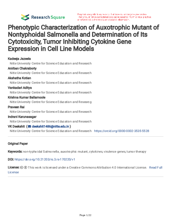 (PDF) Phenotypic characterization of auxotrophic mutant of nontyphoidal ...