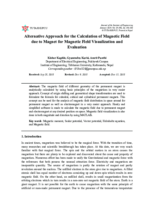 (PDF) Alternative Approach for the Calculation of Magnetic Field due to ...