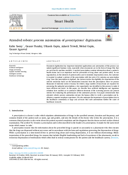 (PDF) Attended robotic process automation of prescriptions’ digitization