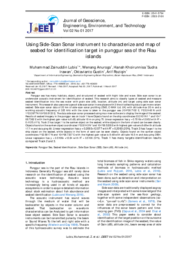 Pdf Using Side Scan Sonar Instrument To Characterize And Map Of Seabed Identification Target