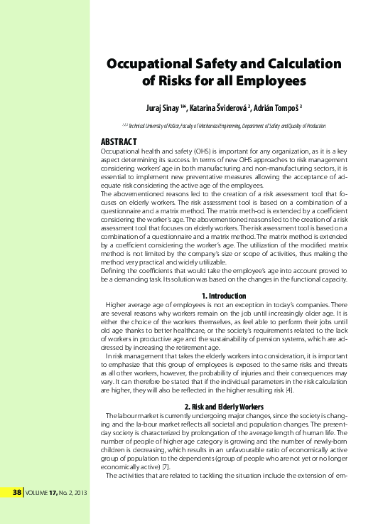(PDF) Occupational Safety and Calculation of Risks for all Employees