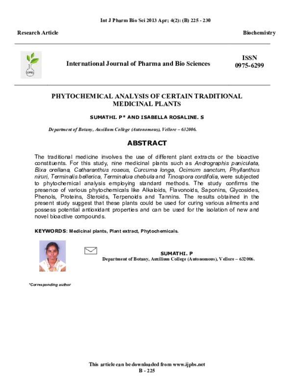 (PDF) Phytochemical Analysis of Certain Traditional Medicinal Plants