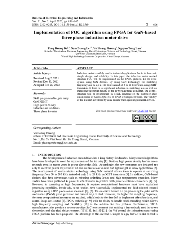 Pdf Implementation Of Foc Algorithm Using Fpga For Gan Based Three 3109
