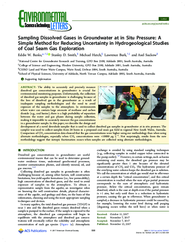(PDF) Sampling Dissolved Gases in Groundwater at in Situ Pressure: A ...