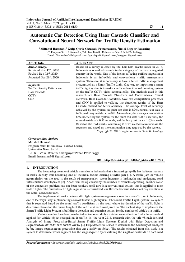 Pdf Automatic Car Detection Using Haar Cascade Classifier And