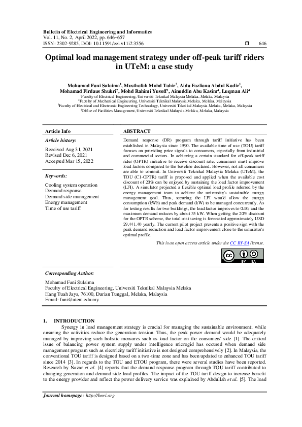 (PDF) Optimal load management strategy under off-peak tariff riders in ...