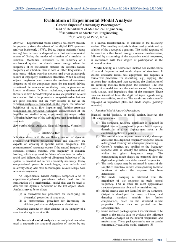 (PDF) Evaluation of Experimental Modal Analysis