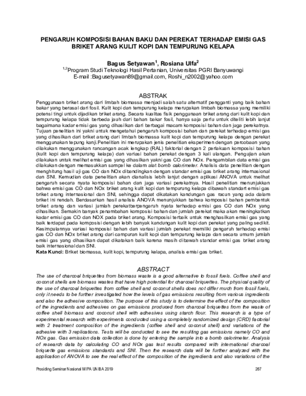 (PDF) Pengaruh Komposisi Bahan Baku Dan Perekat Terhadap Emisi Gas Briket Arang Kulit Kopi Dan ...
