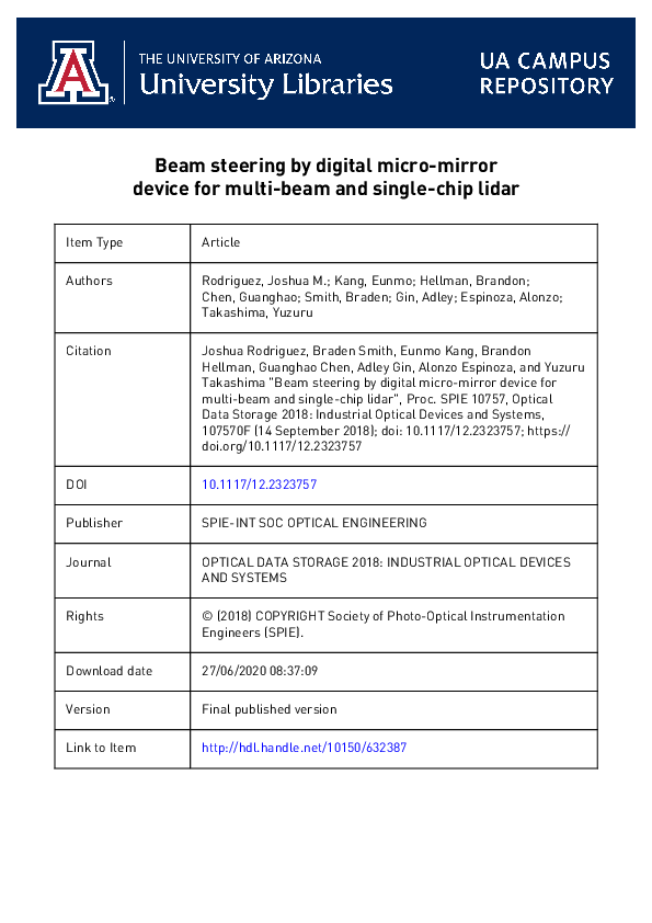 (PDF) Digital Micro-Mirror Beam Steering for LiDAR