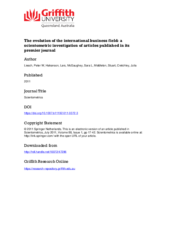 (PDF) The evolution of the international business field: a ...