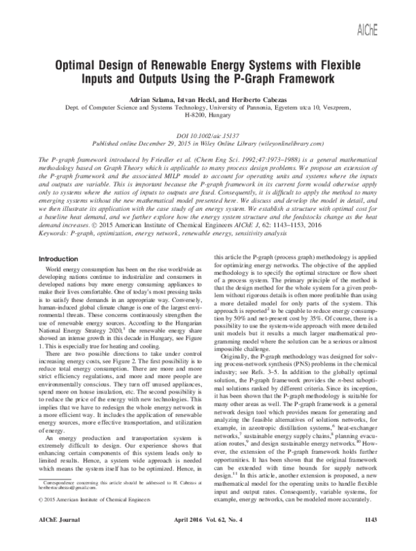 Pdf Optimal Design Of Renewable Energy Systems With Flexible Inputs And Outputs Using The P
