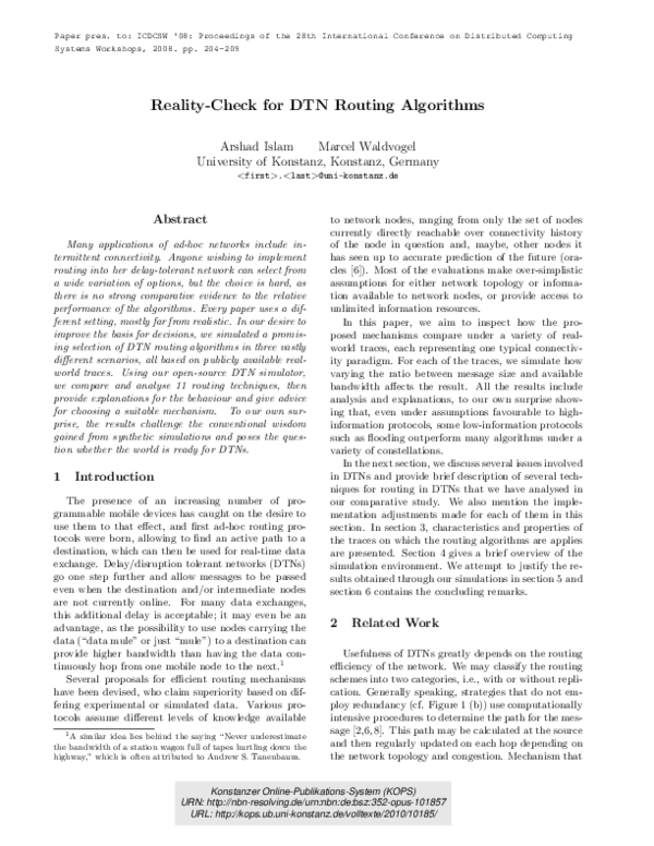 Pdf Reality Check For Dtn Routing Algorithms