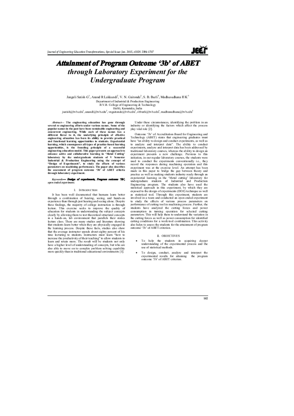 (PDF) Attainment of Program Outcome '3B' of ABET through Laboratory ...