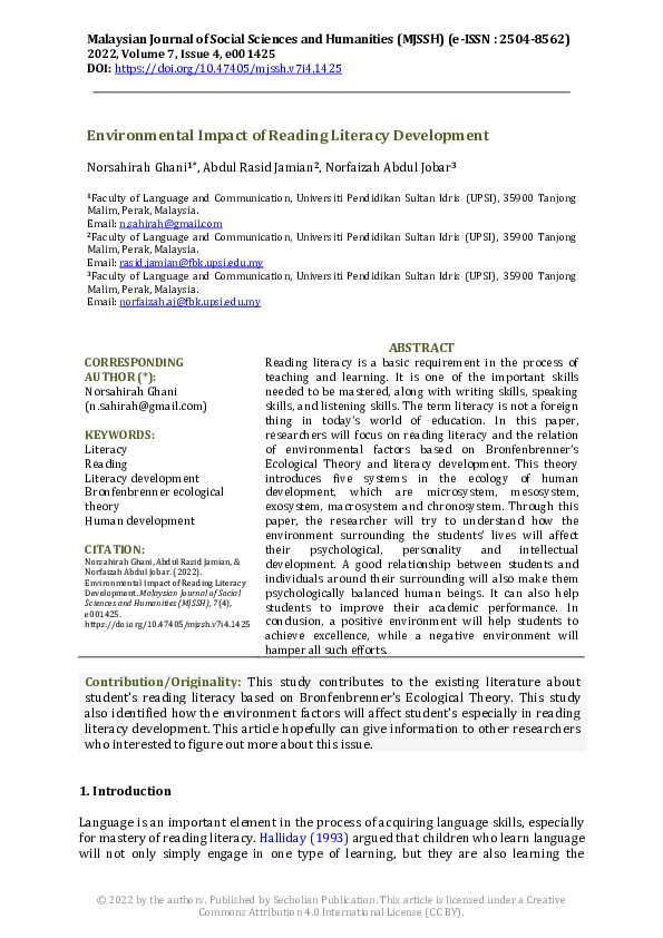 (PDF) Environmental Impact of Reading Literacy Development