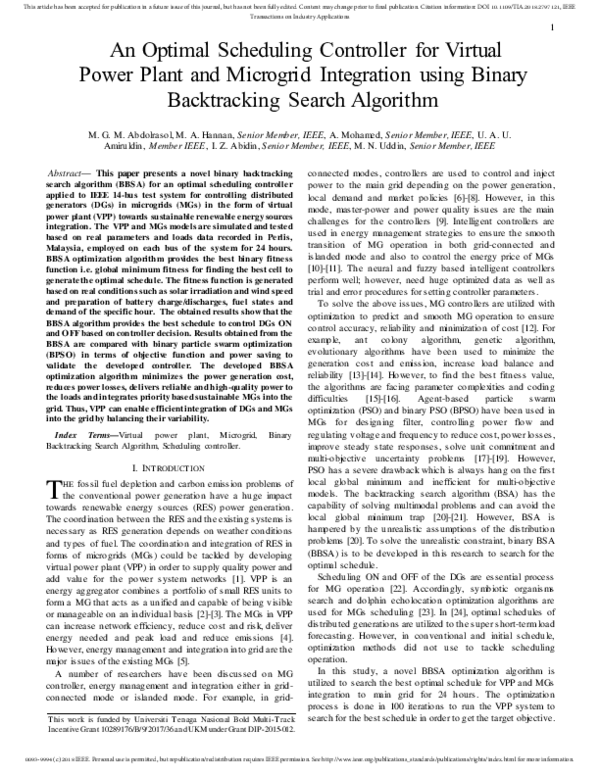 Pdf An Optimal Scheduling Controller For Virtual Power Plant And Microgrid Integration Using