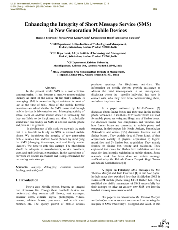 (PDF) Enhancing the Integrity of Short Message Service (SMS) in New ...