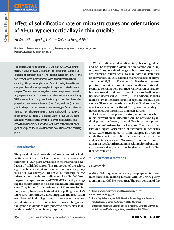 (PDF) Effect of solidification rate on microstructures and orientations ...
