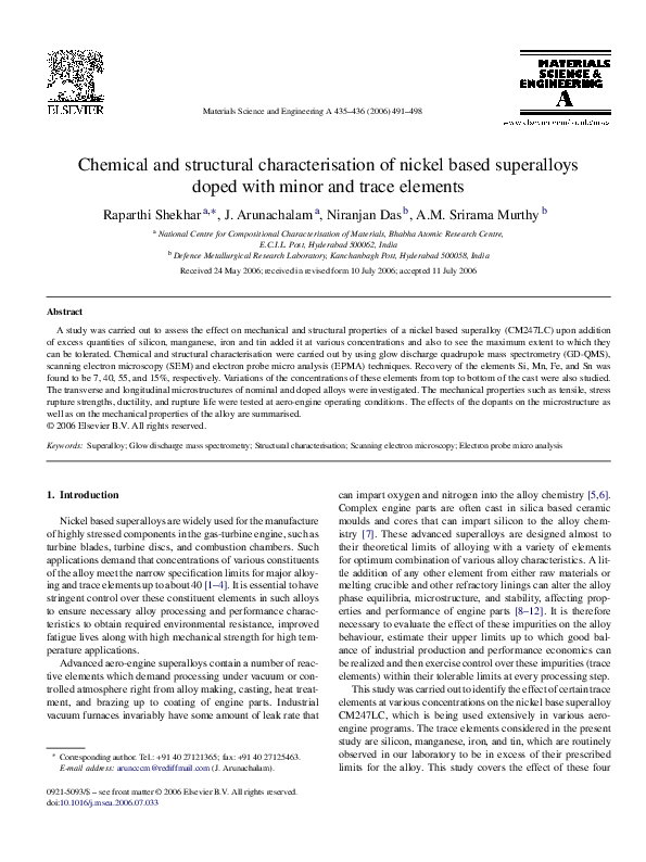 (PDF) Chemical and structural characterisation of nickel based superalloys doped with minor and ...