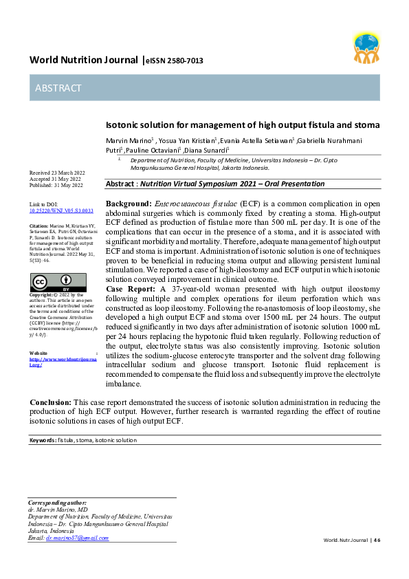 (PDF) Isotonic solution for management of high output fistula and stoma