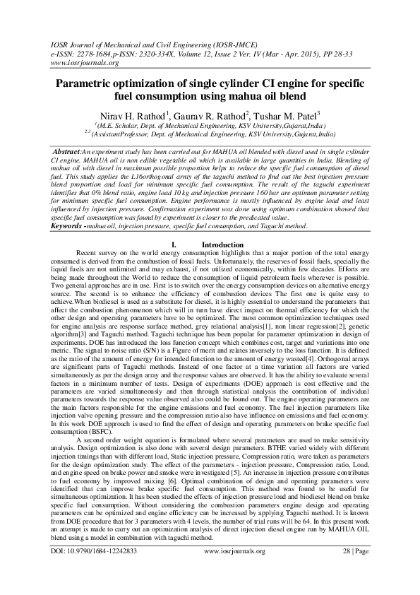(PDF) Parametric optimization of single cylinder CI engine for specific ...