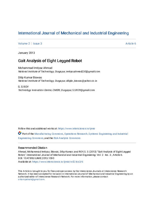 (PDF) Gait Analysis of Eight Legged Robot