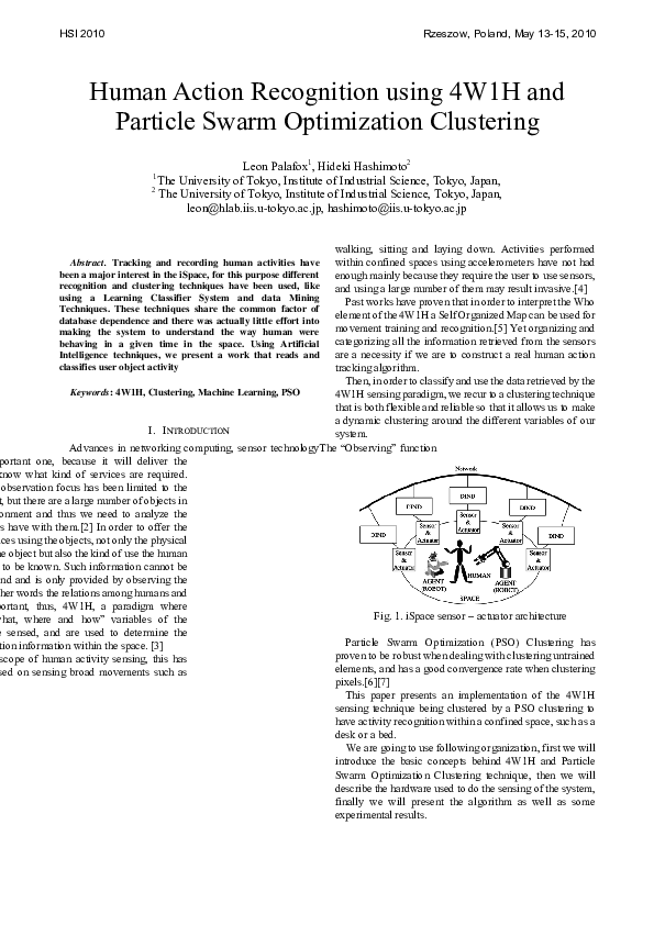 (PDF) Human Action Recognition using 4W1H and Particle Swarm Optimization Clustering