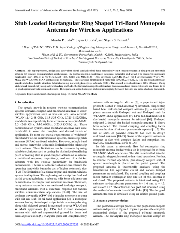 (PDF) Stub Loaded Rectangular Ring Shaped Tri-Band Monopole Antenna for ...