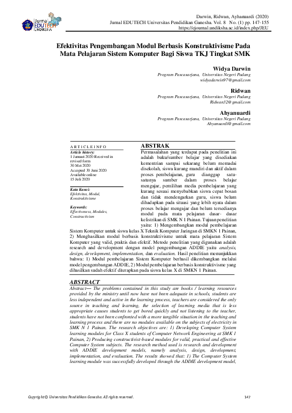 (PDF) Efektivitas Pengembangan Modul Berbasis Konstruktivisme Pada Mata Pelajaran Sistem ...