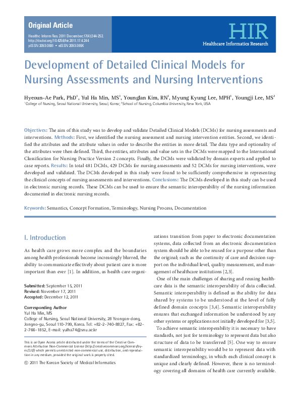 (PDF) Development of Detailed Clinical Models for Nursing Assessments ...