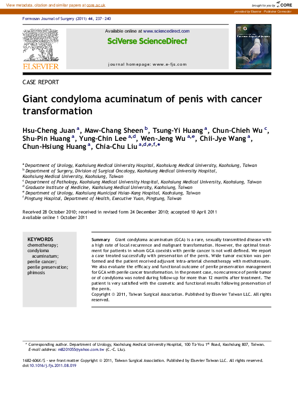 (PDF) Giant condyloma acuminatum of penis with cancer transformation
