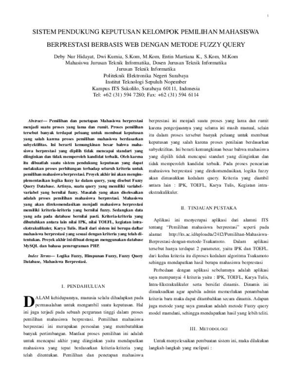 (PDF) Sistem Pendukung Keputusan Pemilihan Mahasiswa Berprestasi Berbasis Web Dengan Metode ...