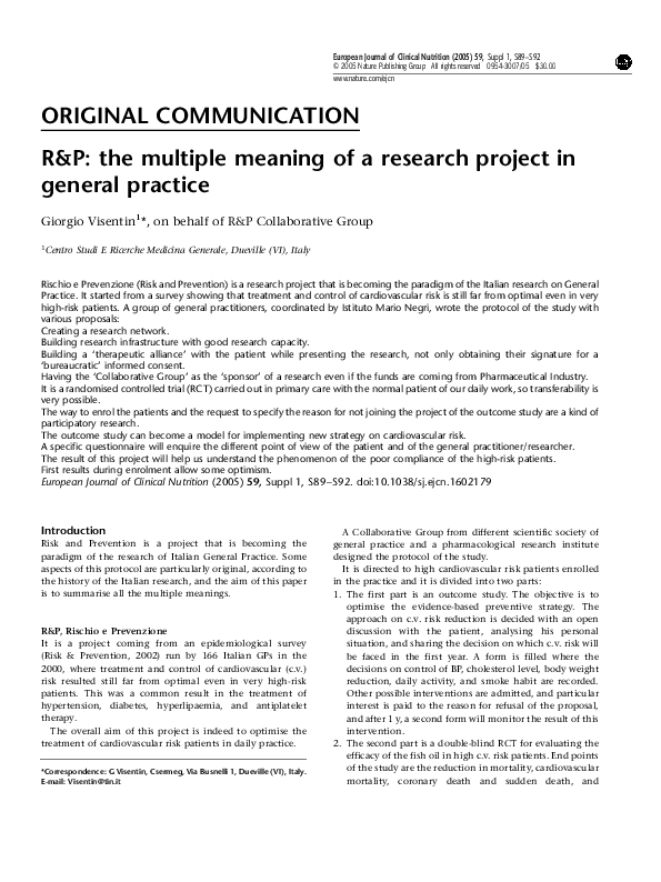 (PDF) R&P: the multiple meaning of a research project in general practice