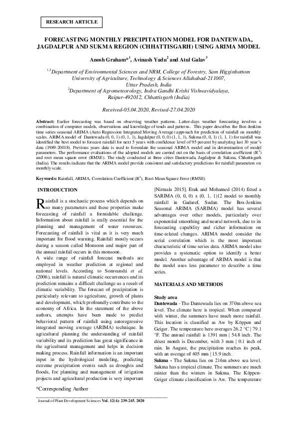 (PDF) Forecasting Monthly Precipitation Model for Dantewada, Jagdalpur and Sukma Region ...