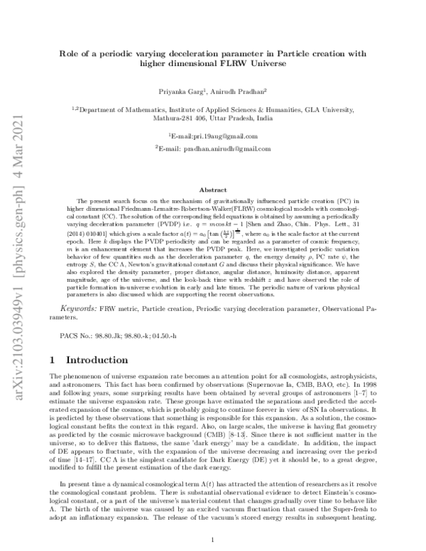(PDF) Role of a periodic varying deceleration parameter in Particle creation with higher ...