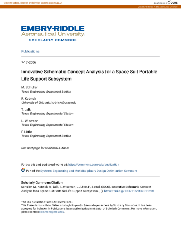 (PDF) Innovative Schematic Concept Analysis for a Space Suit Portable ...