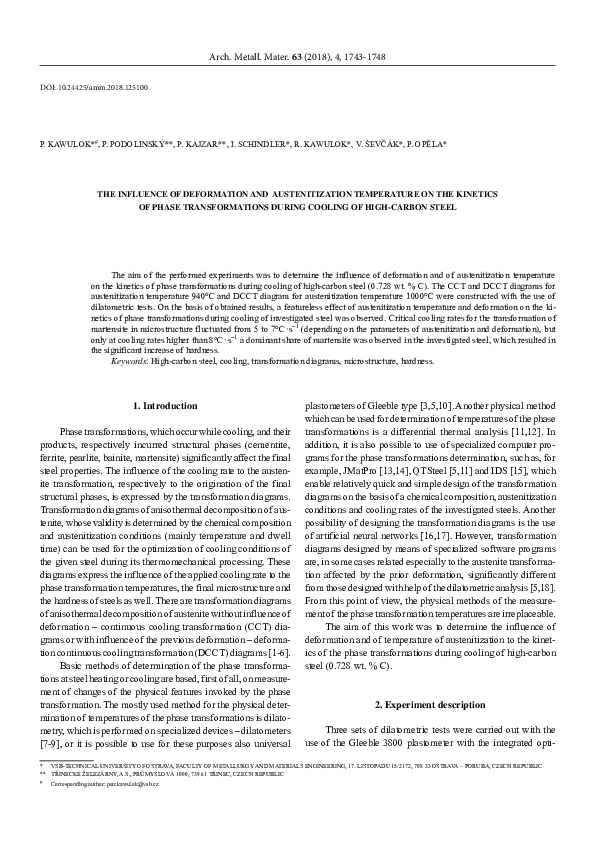 (PDF) The influence of deformation and austenitization temperature on ...
