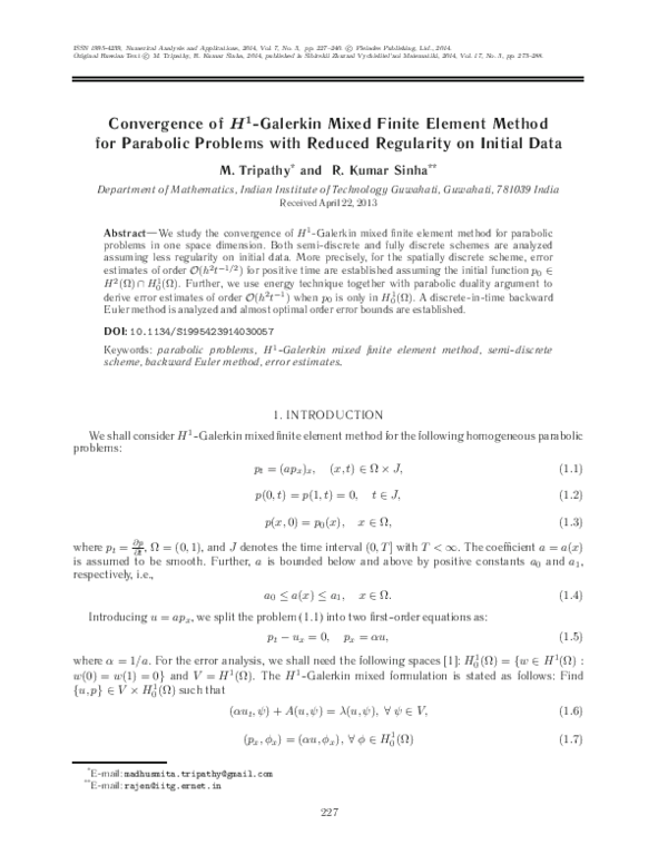 Pdf Convergence Of H 1 Galerkin Mixed Finite Element Method For