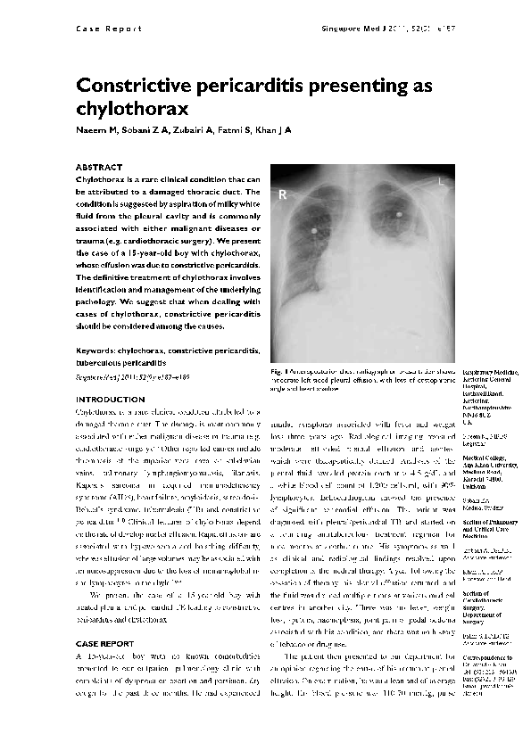 (PDF) Constrictive pericarditis presenting as chylothorax | Javaid Khan - Academia.edu