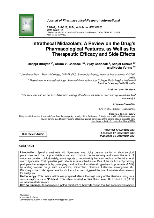 (PDF) Intrathecal Midazolam: A Review on the Drug's Pharmacological ...