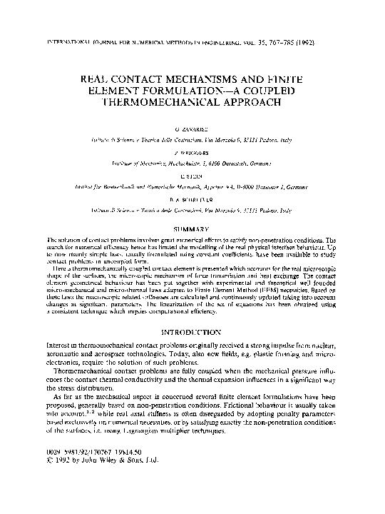 (PDF) Real contact mechanisms and finite element formulation—a coupled thermomechanical approach